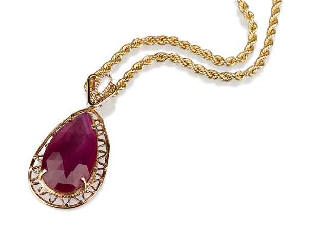 שרשרת ותליון רובי זהב 14K וינטאג - תכשיטי עידית